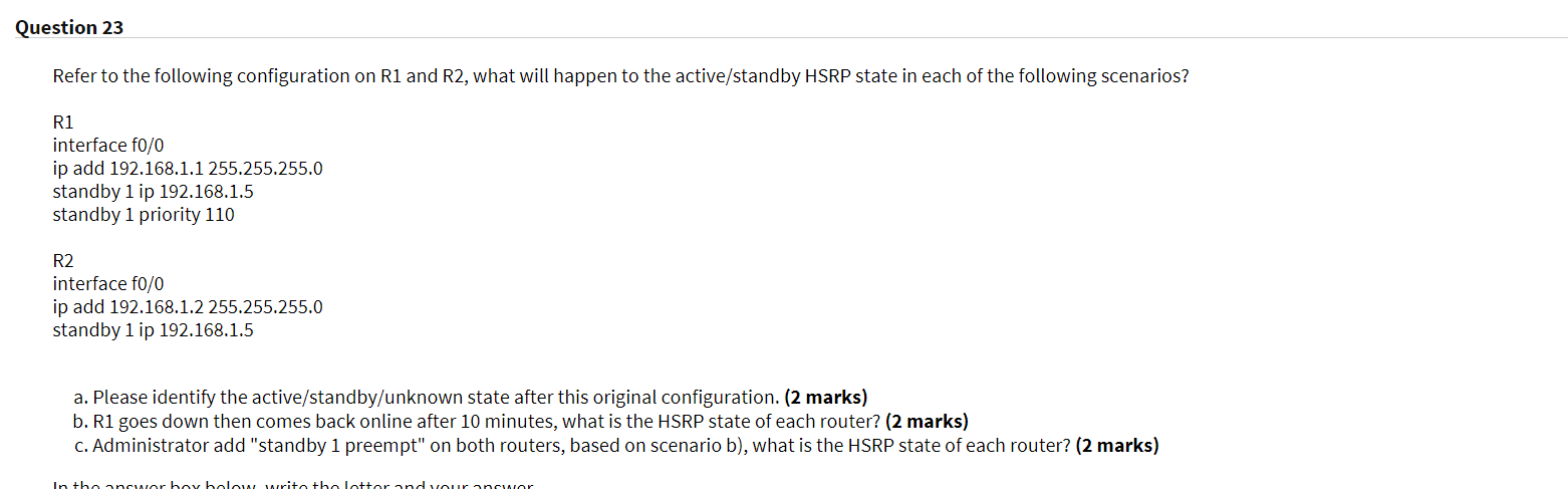 Solved Refer to the following configuration on R1 and R2, | Chegg.com