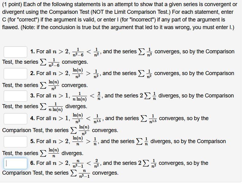 Solved (1 point) Test each of the following series for | Chegg.com