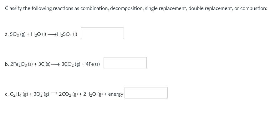 Solved Classify The Following Reactions As Combination