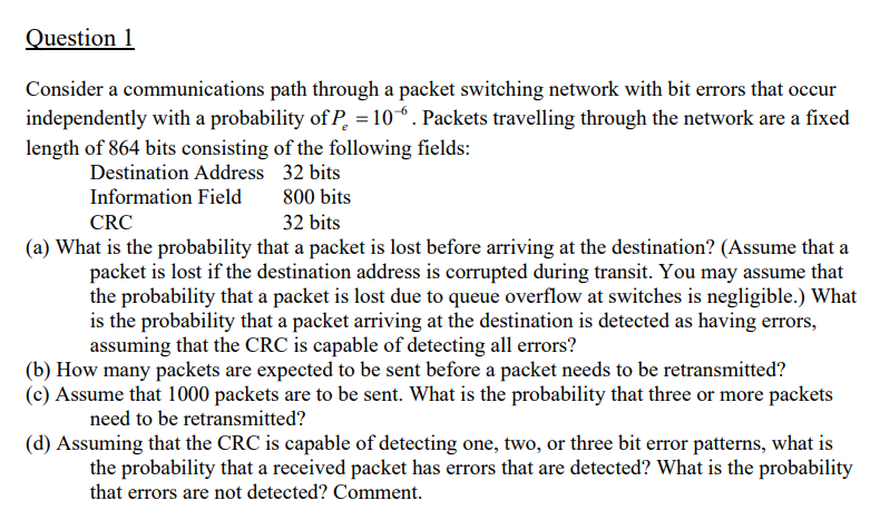 Consider a communications path through a packet | Chegg.com