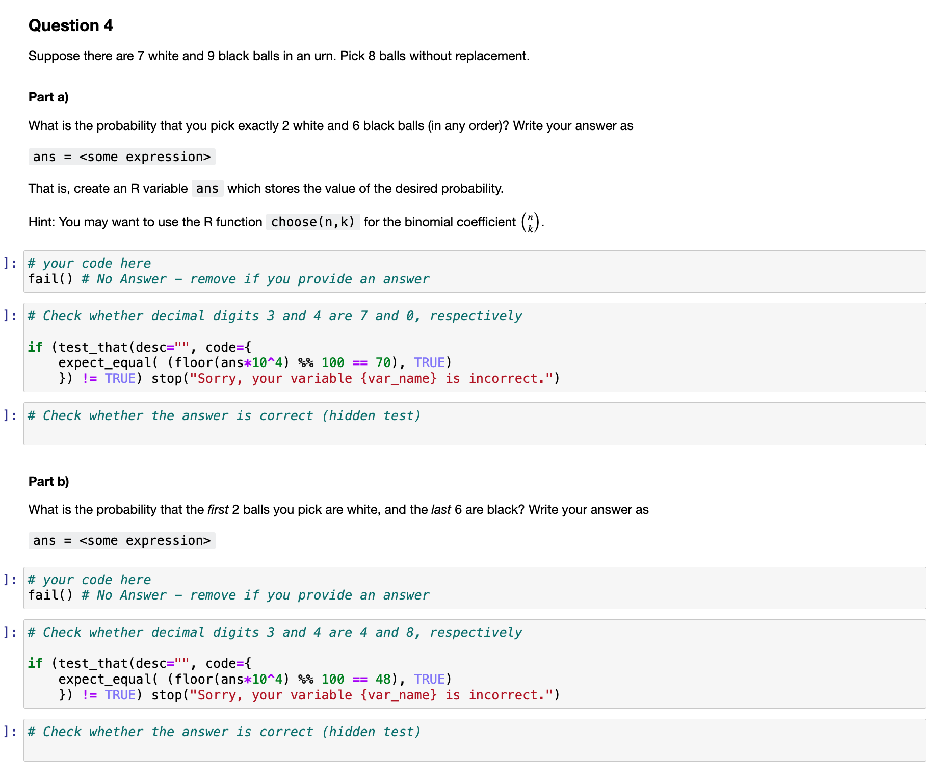 Solved Question 4Suppose there are 7 ﻿white and 9 ﻿black | Chegg.com
