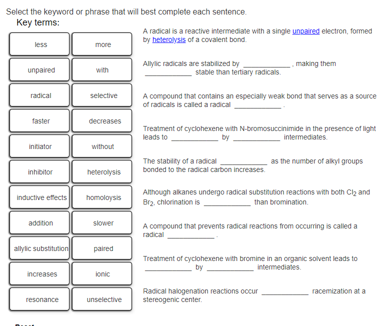 Solved Select the keyword or phrase that will best complete | Chegg.com