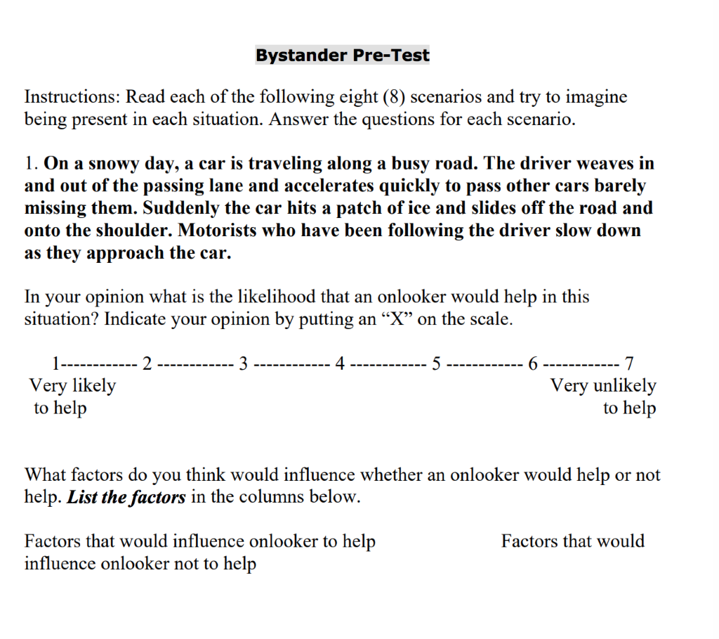 Solved Assignment 4 Social Behavior: The bystander effect | Chegg.com