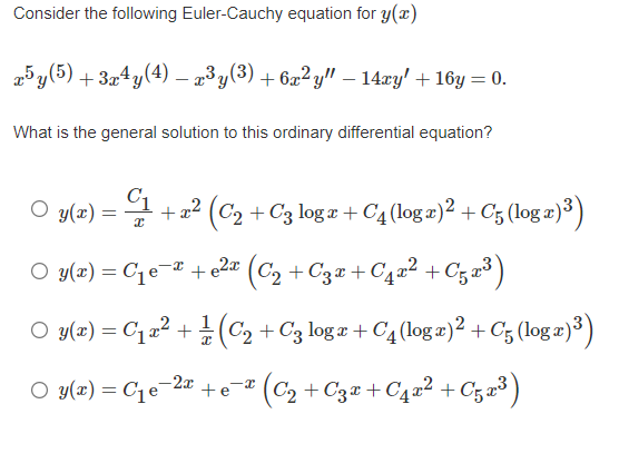 Solved Consider the following Euler-Cauchy equation for y(2) | Chegg.com