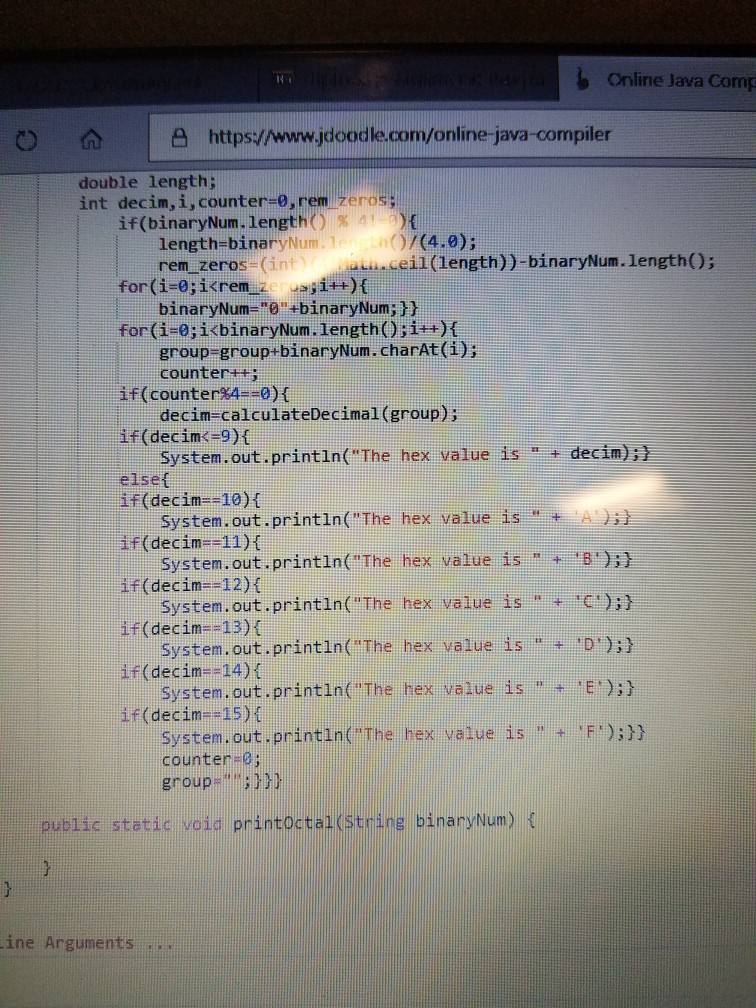 Solved I need java code for the method: printOctal, I have | Chegg.com