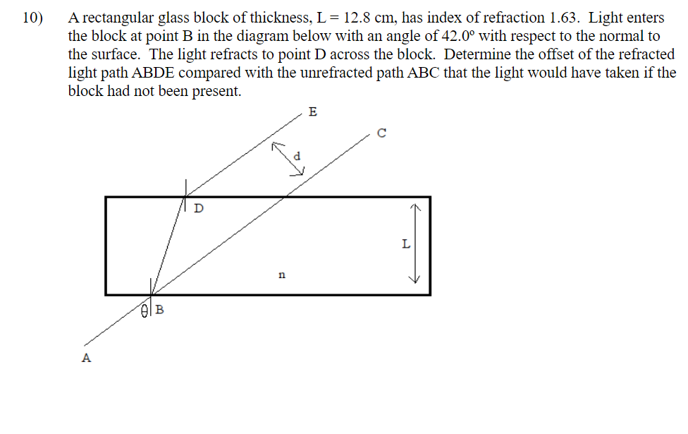 Solved 10) A rectangular glass block of thickness, L = 12.8 | Chegg.com