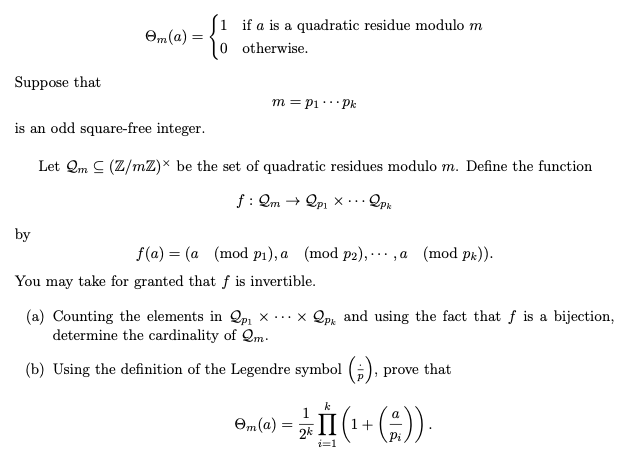 Θm(a)={10 if a is a quadratic residue modulo m | Chegg.com