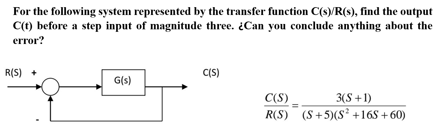 For the following system represented by the transfer | Chegg.com