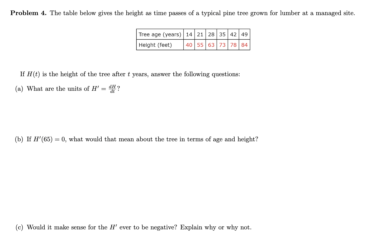 Solved Problem 4. The table below gives the height as time | Chegg.com