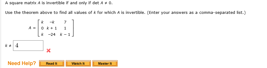 Solved A square matrix A is invertible if and only if det A | Chegg.com