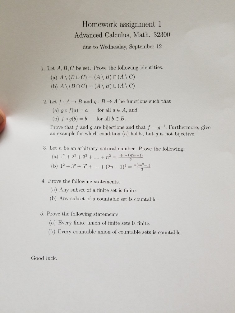 Solved Homework Assignment 1 Advanced Calculus Math 32300