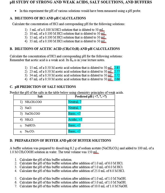 Solved D. PREPARATION OF BUFFER AND PH OF BUFFER SOLUTIONS A | Chegg.com