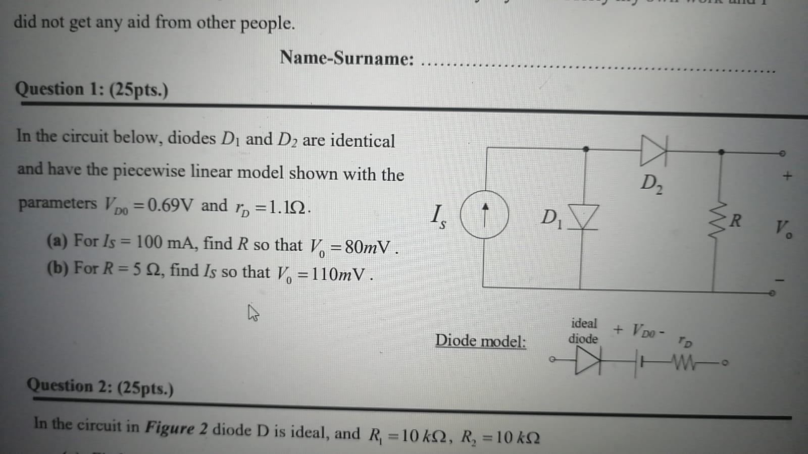 Solved did not get any aid from other people. Name-Surname: | Chegg.com
