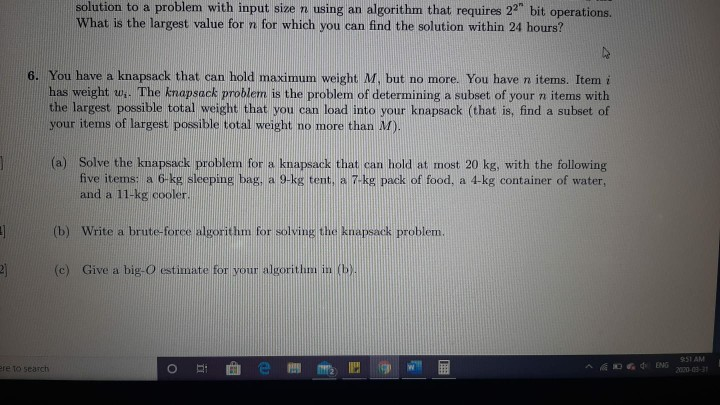 Solved Solution To A Problem With Input Size N Using An 8432
