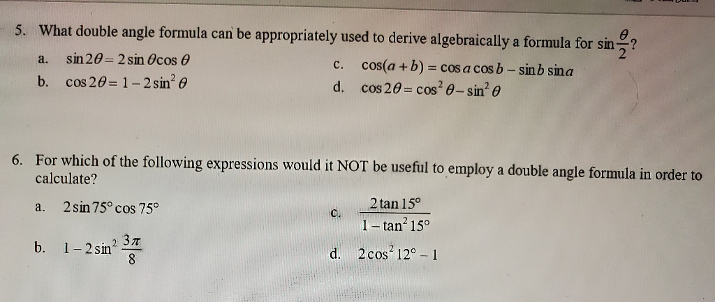 Solved ? 5. What double angle formula can be appropriately | Chegg.com