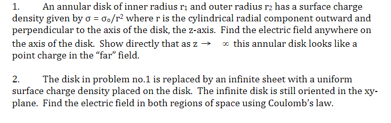Solved 1. An annular disk of inner radius rı and outer | Chegg.com