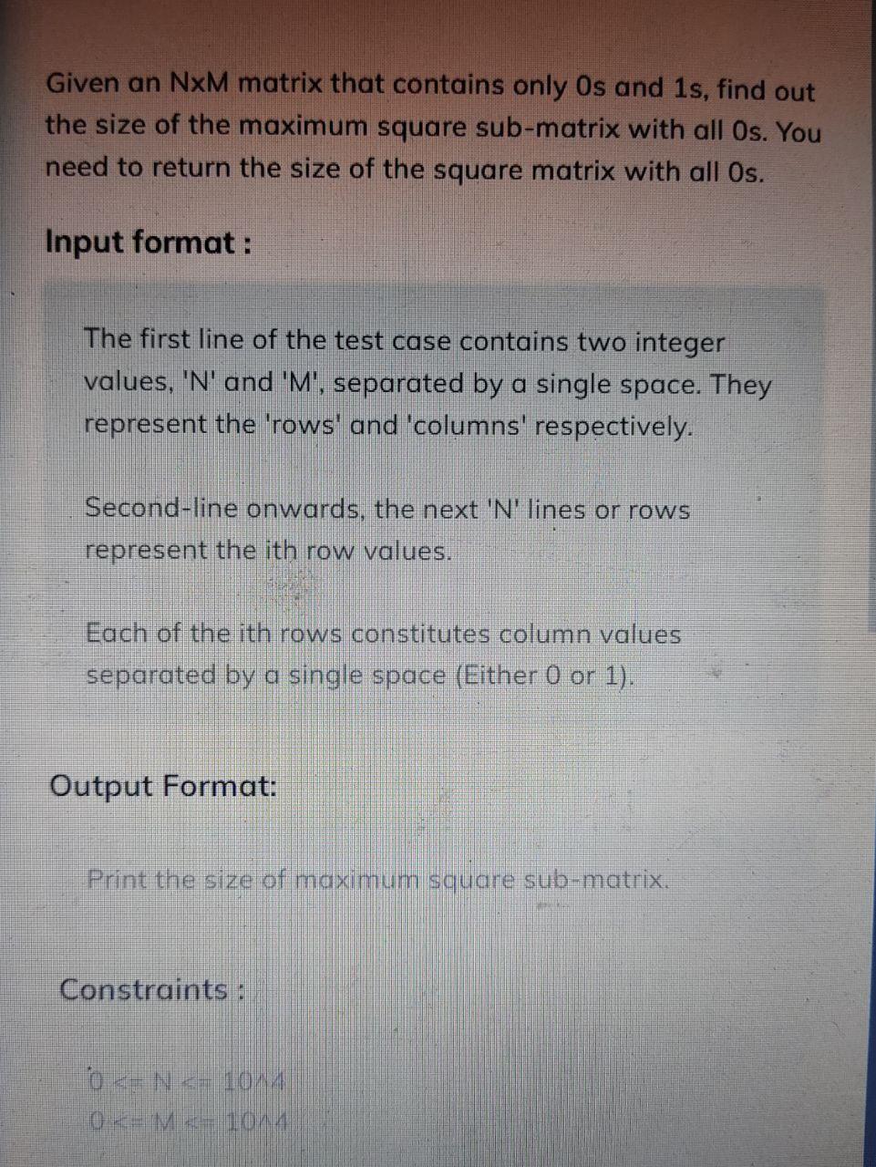 Solved Given An Nxm Matrix That Contains Only Os And 1s