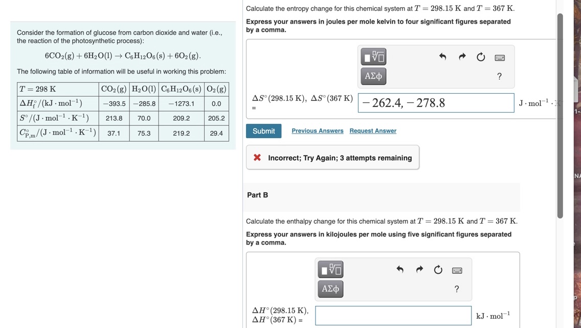 Solved Calculate the entropy change for this chemical system | Chegg.com