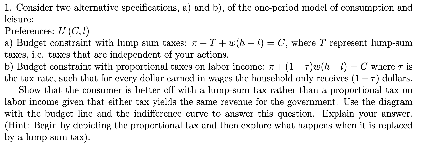 Solved 1. Consider two alternative specifications, a) and | Chegg.com