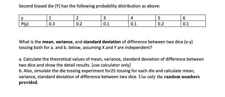 Solved A biased die [X] has the following probability | Chegg.com
