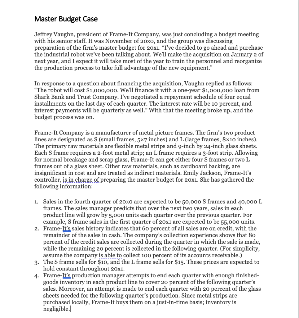 Solved Master Budget Case Jeffrey Vaughn, president of | Chegg.com