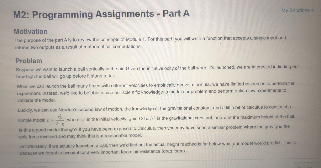 My Solutions > M2: Programming Assignments - Part A | Chegg.com