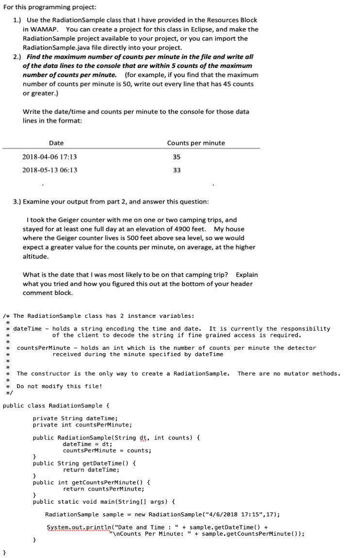 Solved Java code please, new code /* The RadiationSample | Chegg.com