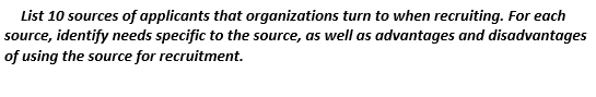 Solved List 10 sources of applicants that organizations turn | Chegg.com