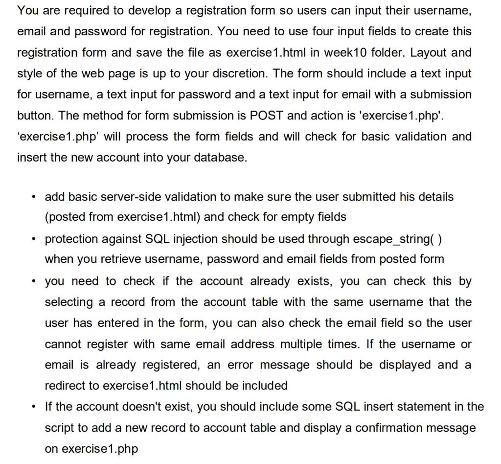 Solved You are required to develop a registration form so | Chegg.com