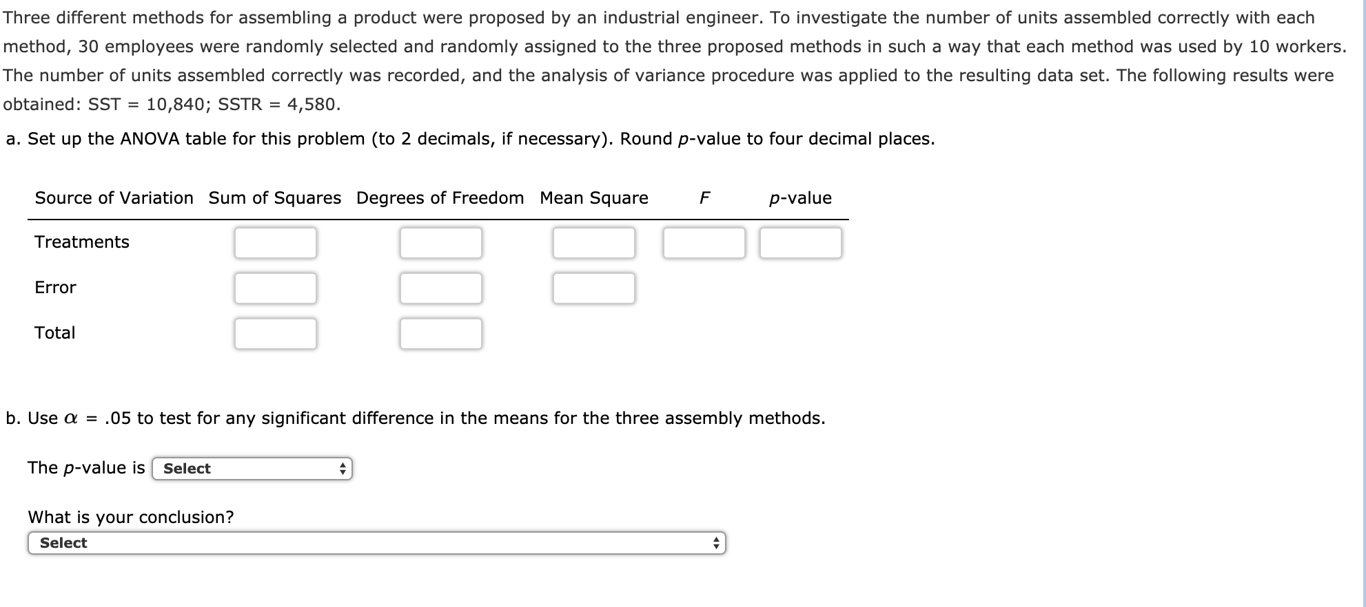 Solved Three different methods for assembling a product were | Chegg.com