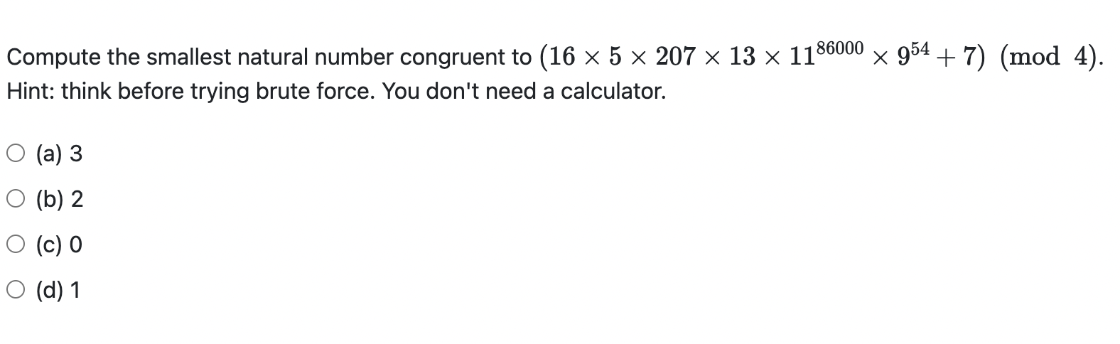 Solved Compute the smallest natural number congruent to | Chegg.com