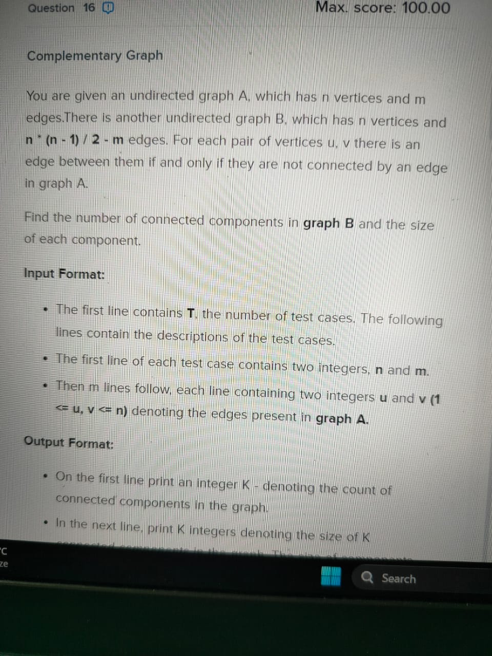 Solved Complementary GraphYou are given an undirected graph | Chegg.com
