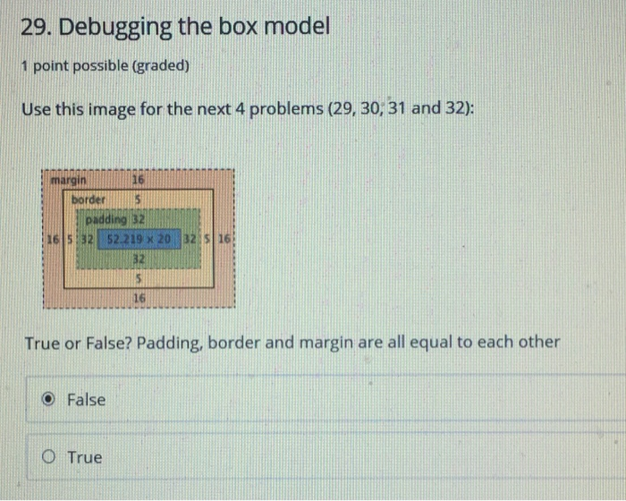 Solved 29. Debugging the box model 1 point possible (graded) | Chegg.com