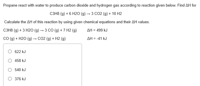 Solved Propane react with water to produce carbon dioxide | Chegg.com