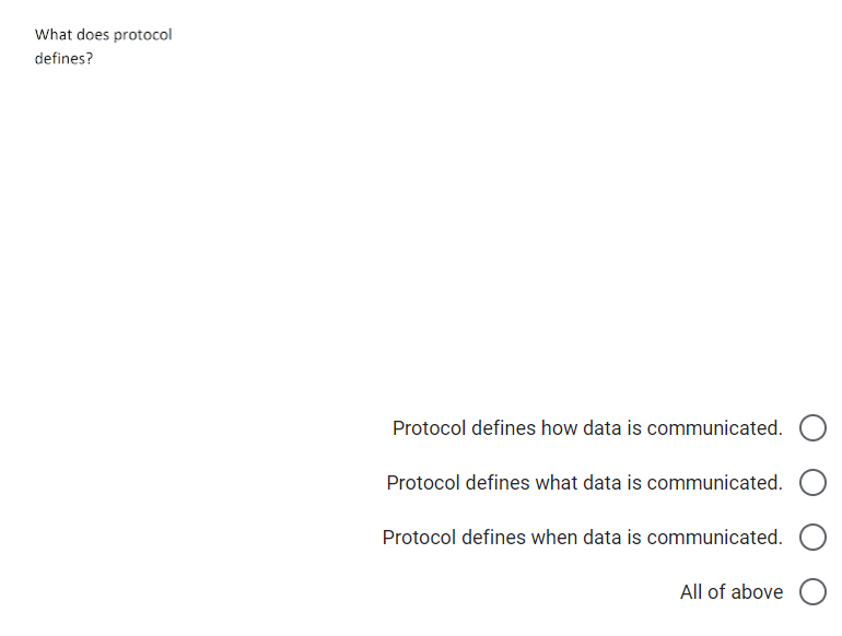 Solved What does protocol defines? Protocol defines how data | Chegg.com