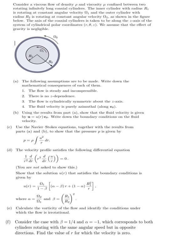 Consider a viscous flow of ﻿density ρand ﻿viscosity | Chegg.com