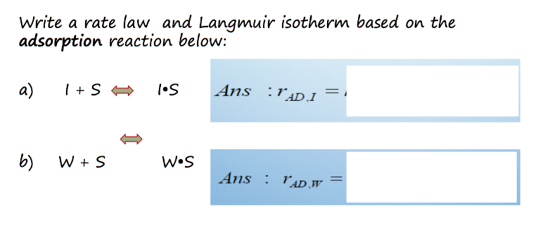 Solved Write a rate law and Langmuir isotherm based on the | Chegg.com