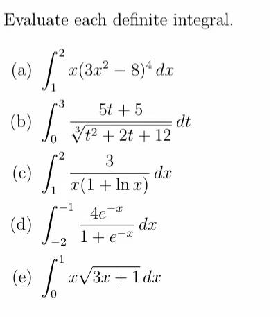 Solved Evaluate each definite integral. 2 a) – (a)