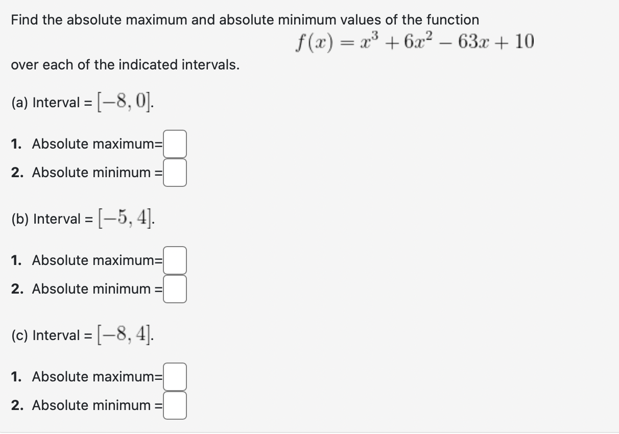 Solved Find the absolute maximum and absolute minimum values | Chegg.com