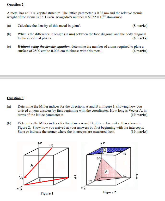 Solved A metal has an FCC crystal structure. The lattice | Chegg.com