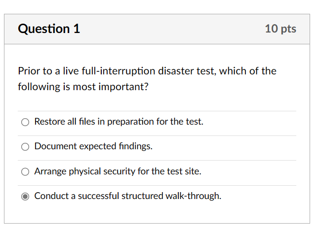 Solved Prior to a live full-interruption disaster test, | Chegg.com