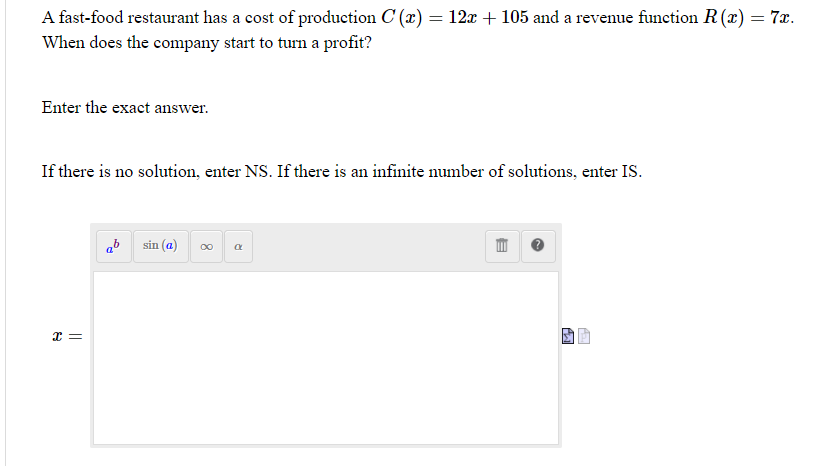 Solved A fast-food restaurant has a cost of production C(x) | Chegg.com