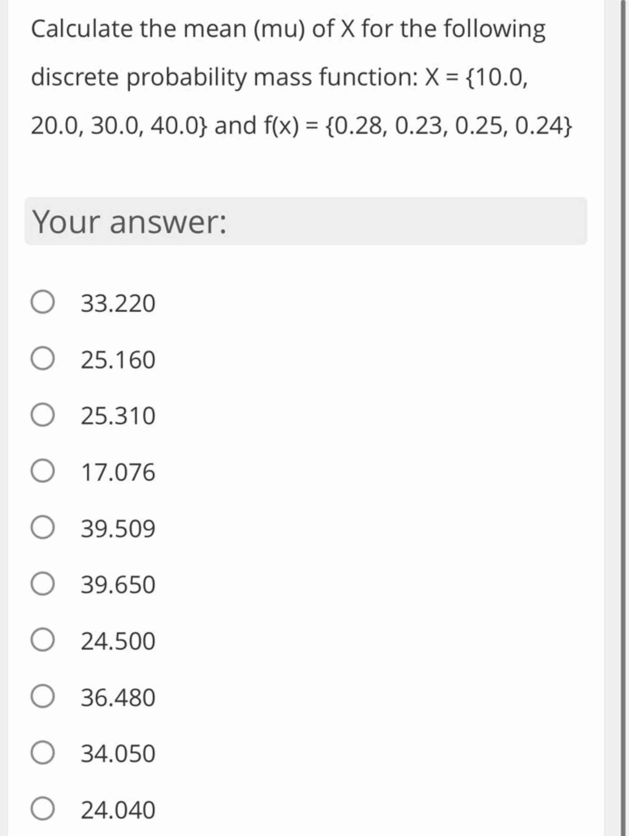 Solved Calculate the mean (mu) of x ﻿for the | Chegg.com