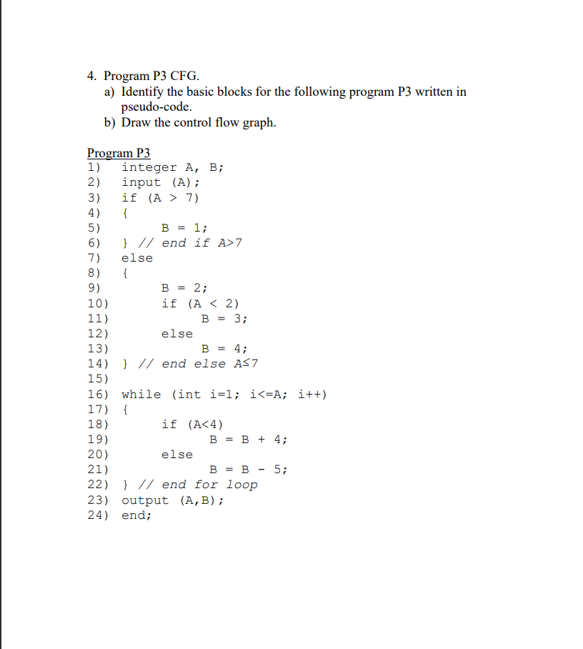 Solved 4. Program P3 CFG. a) Identify the basic blocks for | Chegg.com