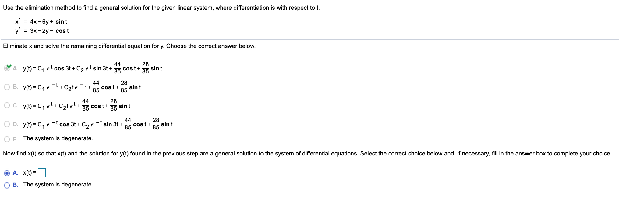 Solved Use the elimination method to find a general solution | Chegg.com