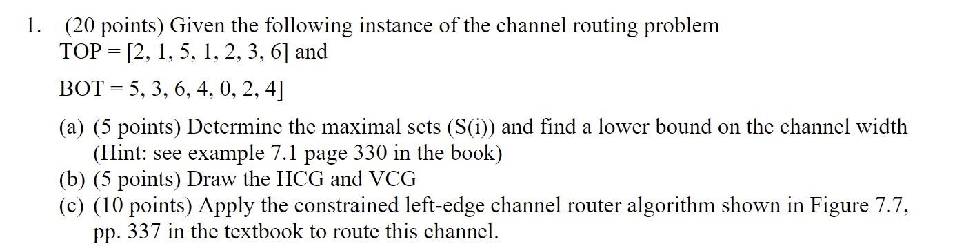 ( 20 points) Given the following instance of the | Chegg.com