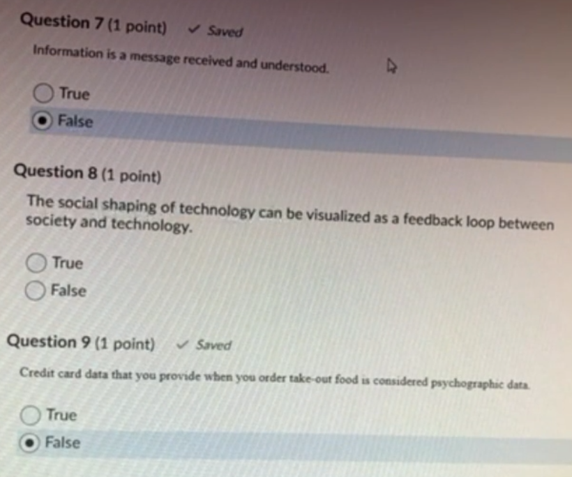 Solved Question 7 (1 point) Soved Information is a message | Chegg.com