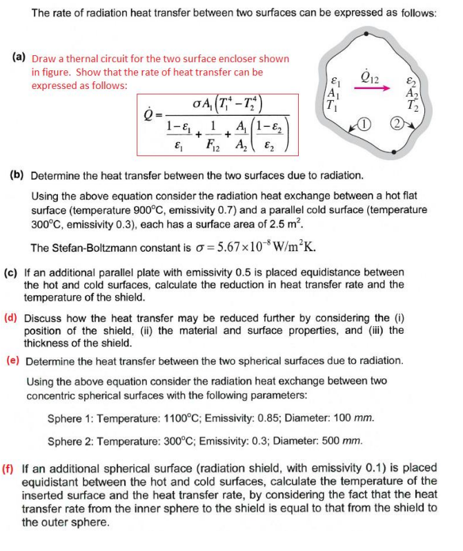 Solved The rate of radiation heat transfer between two | Chegg.com