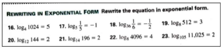 Solved REWRITING IN EXPONENTIAL FORM Rewrite the equation in | Chegg.com