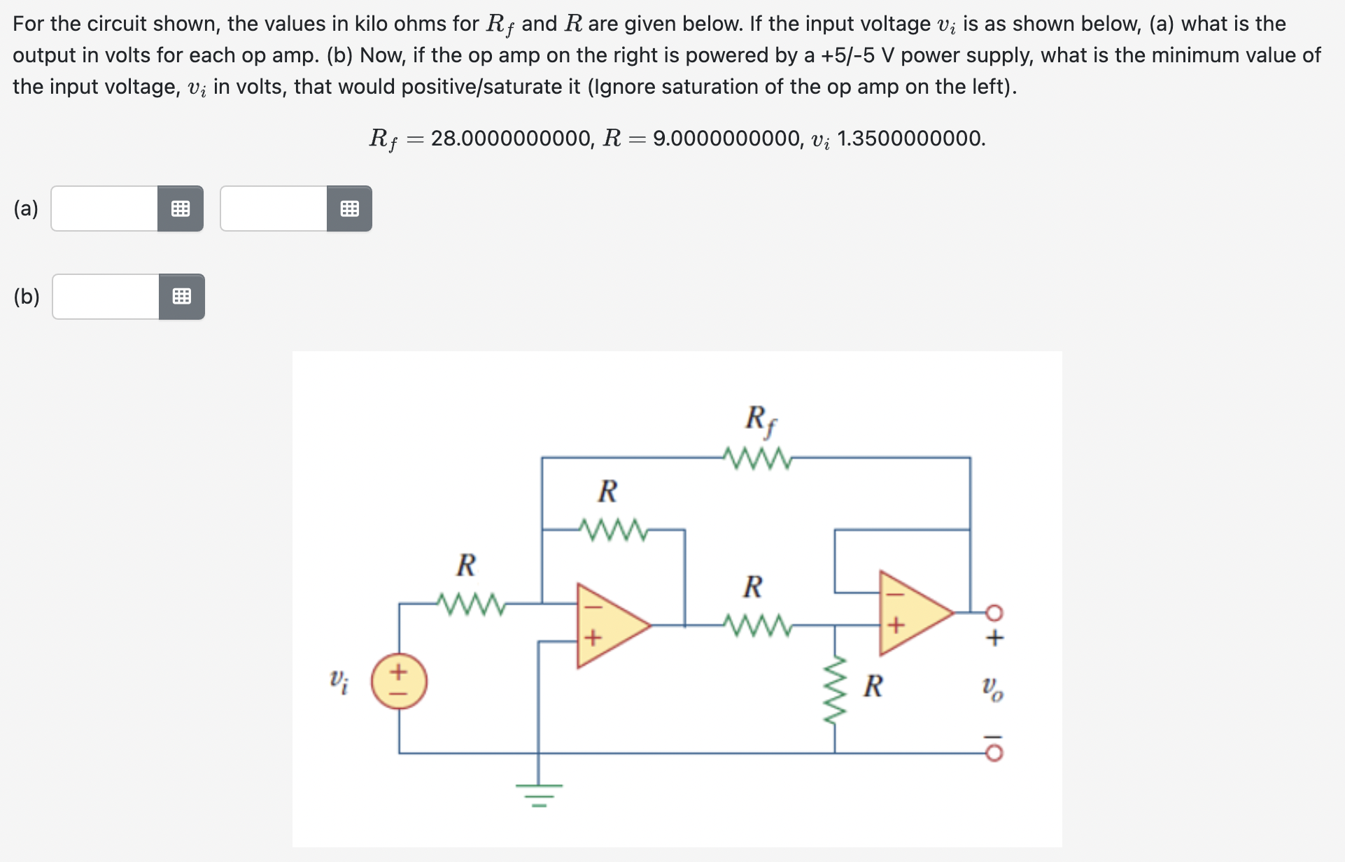 Solved For the circuit shown, the values in ﻿kilo ohms for | Chegg.com